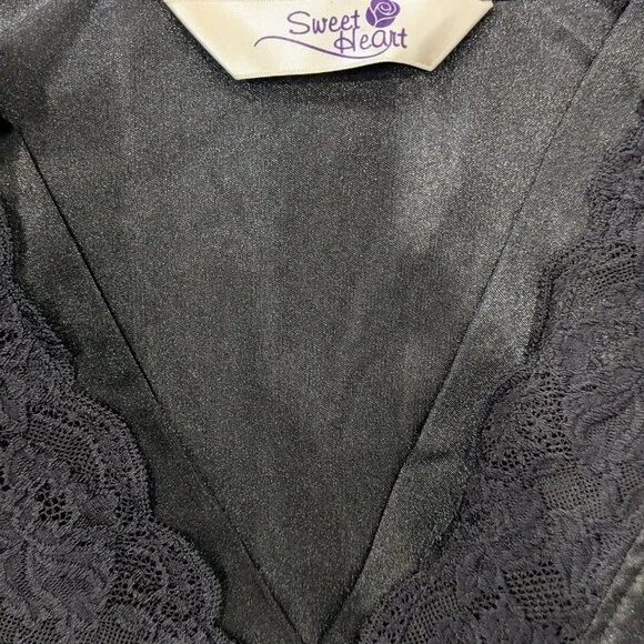 Sweet Heart | Intimates & Sleepwear | New Black Lace Silky Long ...